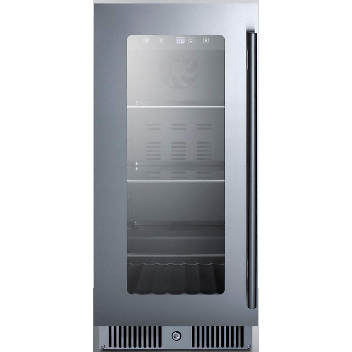 Summit Appliance CL156BVLHD 15" Wide Built-In Beverage Center with Left-Hand Door Swing, Seamless Stainless Steel Trimmed Glass Door, Auto Defrost, LED Lighting, Lock, and Black Cabinet