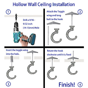 OBSTKUCHEN 6 Sets Large Swag Ceiling Hooks Heavy Duty Swag Hook with Hardware for Hanging Plants Ceiling Installation Cavity Wall Fixing (Silver)