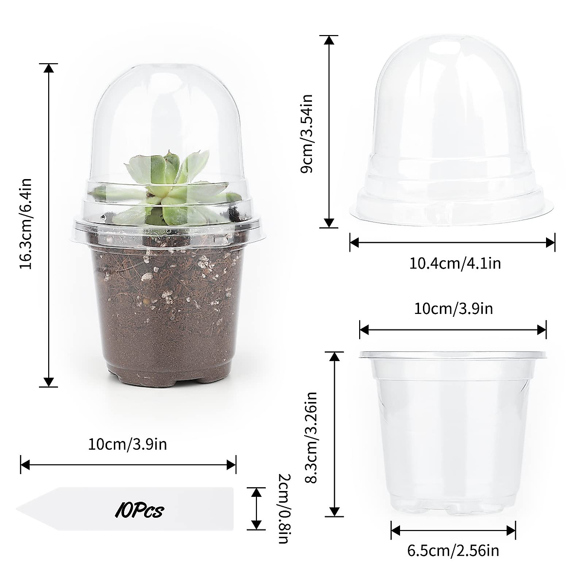 KINGLAKE 32 Pcs 4" Clear Plastic Plants Nursery Pots with Humidity Dome Seedlings Flower Plant Container Seed Starting Pots with 10 Pcs Plant Labels