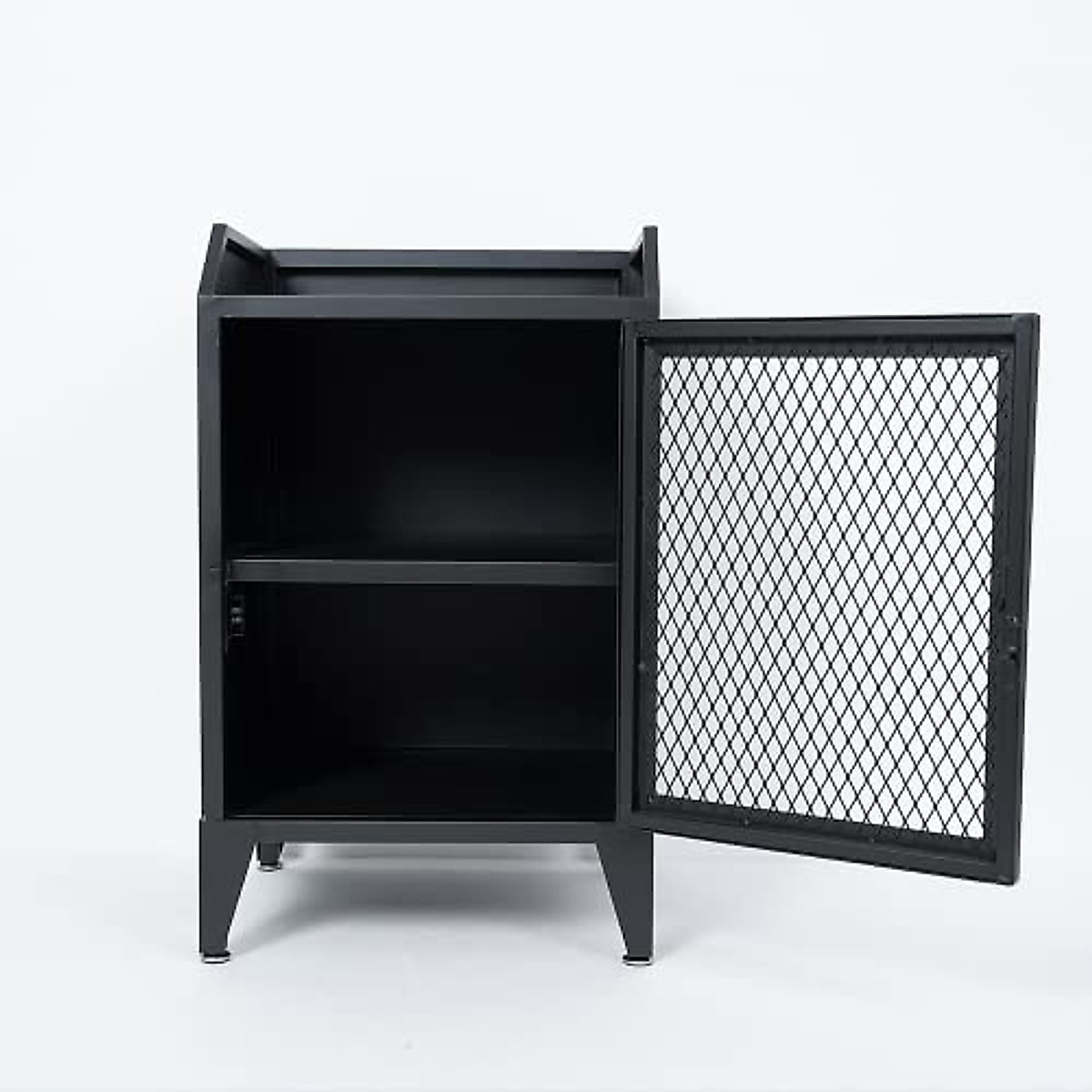 KunMai Industrial Nightstand with Door 2-Tier Bedside Table Metal Frame Nightstand Rustic Black