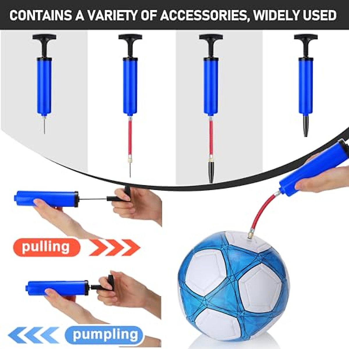 Jerify 20 Sets 8 Inch Ball Pump Kit Portable Sports Ball Air Pump, Soccer Pump with Needle Extension Hose Inflator for Inflate Football Basketball Volleyball Balloon Rugby Netball(Blue)