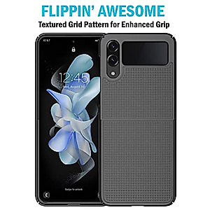 Case with Clip for Galaxy Z Flip 4 5G, Nakedcellphone [Grid Texture] Slim Hard Shell Cover and [Rotating/Ratchet] Belt Hip Holster Holder Combo for Samsung Z Flip4 Phone (SM-F721U, 2022) - Black