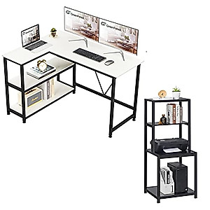 GreenForest L Shaped Desk 47 inch Reversible Corner Gaming Computer Desk with Storage Shelves and 49.2 inch Large Tall 4 Tier Printer Stand with Storage Shelf