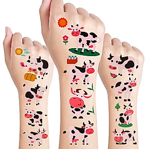 24 Sheets Cow Temporary Tattoos, Birthday Decorations Cow Party Favors