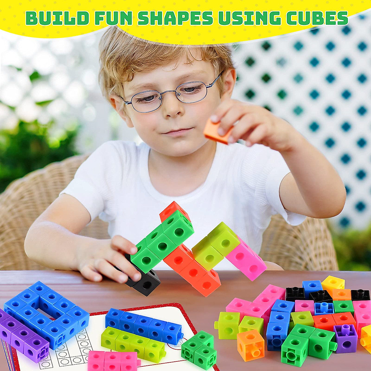 ABERLLS Alphabet Learning Toy for Kids Math Cubes Manipulatives with Activity Cards, Number Blocks Counting Toys Snap Linking Cube Math Connecting Blocks for Kids Age 5 6 7 8
