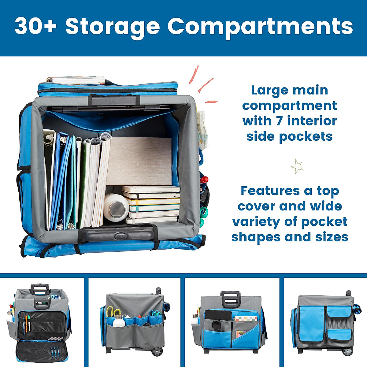 ECR4Kids - ELR-0550B-BL MemoryStor Universal Rolling Cart and Organizer Bag Set, Blue