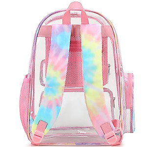 CAMTOP Clear Backpack Heavy Duty PVC Transparent Bag See Through BookBag for Student School Work Festival Sport Travel(Pink Yellow)
