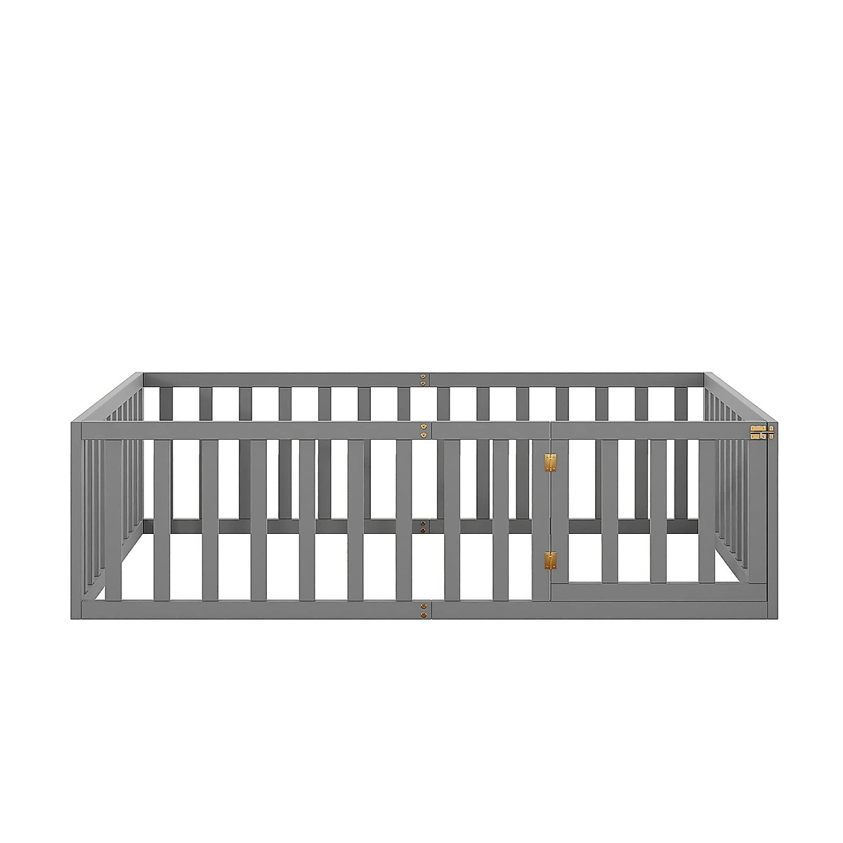 Harper & Bright Designs Full Floor Bed for Kids, Montessori Bed Frame with Guardrails and Door, Wooden Floor Full Bed for Kids, Boys Girls (Full Size, Gray)