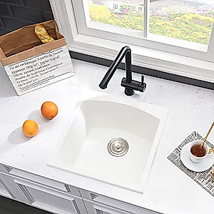 18 Inch Bar Sink Drop In - VASOYO 18"x18" White Drop in Bar Sink Topmount Kitchen Sink Granite Kitchen Sink Single Bowl Rv Kitchen Sink Outdoor Sink with Bottom Grid & Drain