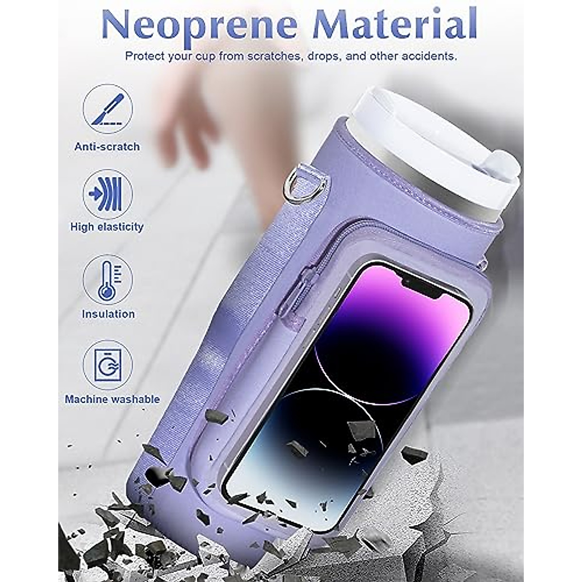 OriJoy Water Bottle Carrier Holder Pouch with Phone Pocket for Stanley Quencher H2.0 & Adventure 40 oz Tumbler, Protector Sleeve with Strap