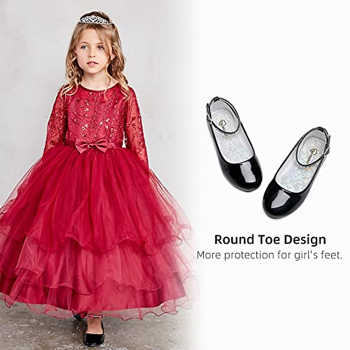 Parrosoo Girls Black Dress Shoes Flower Girl Shoes Little Girls Dress Shoes Kids Princess Toddler Girls Flats Wedding Party Birthday (8302Black 9)