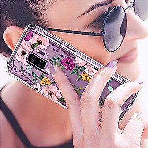 LUHOURI Samsung Galaxy S9 Plus Case Clear with Design for Girls Women,Shockproof Hard PC Cover and Soft TPU Bumper Slim Fit Protective Phone Case for Galaxy S9+ Plus 6.2 inch Purple Blossoms