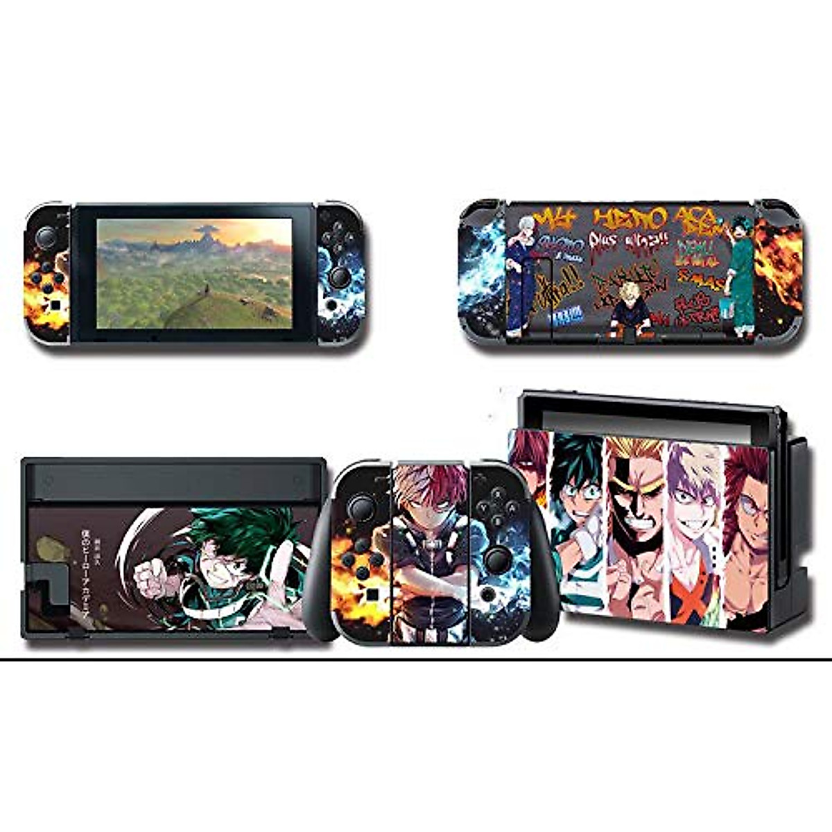 Alvhntr Vinyl Skin Decal Stickers for Nintendo Switch, Anime Protector Wrap Cover Protective Faceplate Full Set Console Joy-Con Dock (My hero academia 2087)