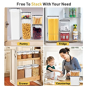 Airtight Food Storage Containers, 24 Pcs Kitchen Pantry Organization and Storage, Large Plastic Cereal Containers with Lids, Containers for Food, Rice, Flour, Cereal, Include Measuring Spoons, Labels