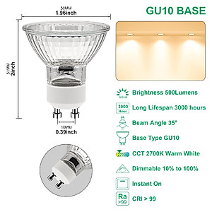 GODONLIF GU10 Halogen Bulb 120V 50W Halogen Light Bulbs for Candle Warmer Lamp, GU10+C, MR16 with Glass Cover, 2700K Warm White, Dimmable, Pack of 6