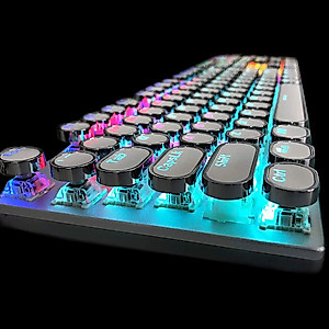 CC MALL Retro Steampunk Mechanical Gaming Keyboard, Metal Panel, Black Switches, LED Backlit,USB Wired,Hand Rest,Typewriter-Style Round Keycaps,for Laptop Desktop PC(2088-White)