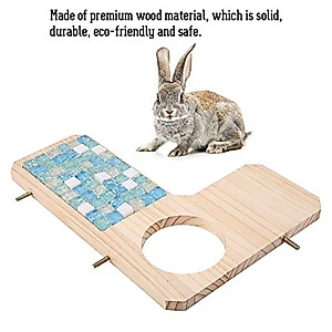 Ichiias Hamster Platform Double-Sided Wooden Rabbit Pedal Small Pet Crystal Stone Cooling Mat Pad, Chinchilla Cage Sturdy Standing and Jumping Wooden Board for Cage Rat Cage