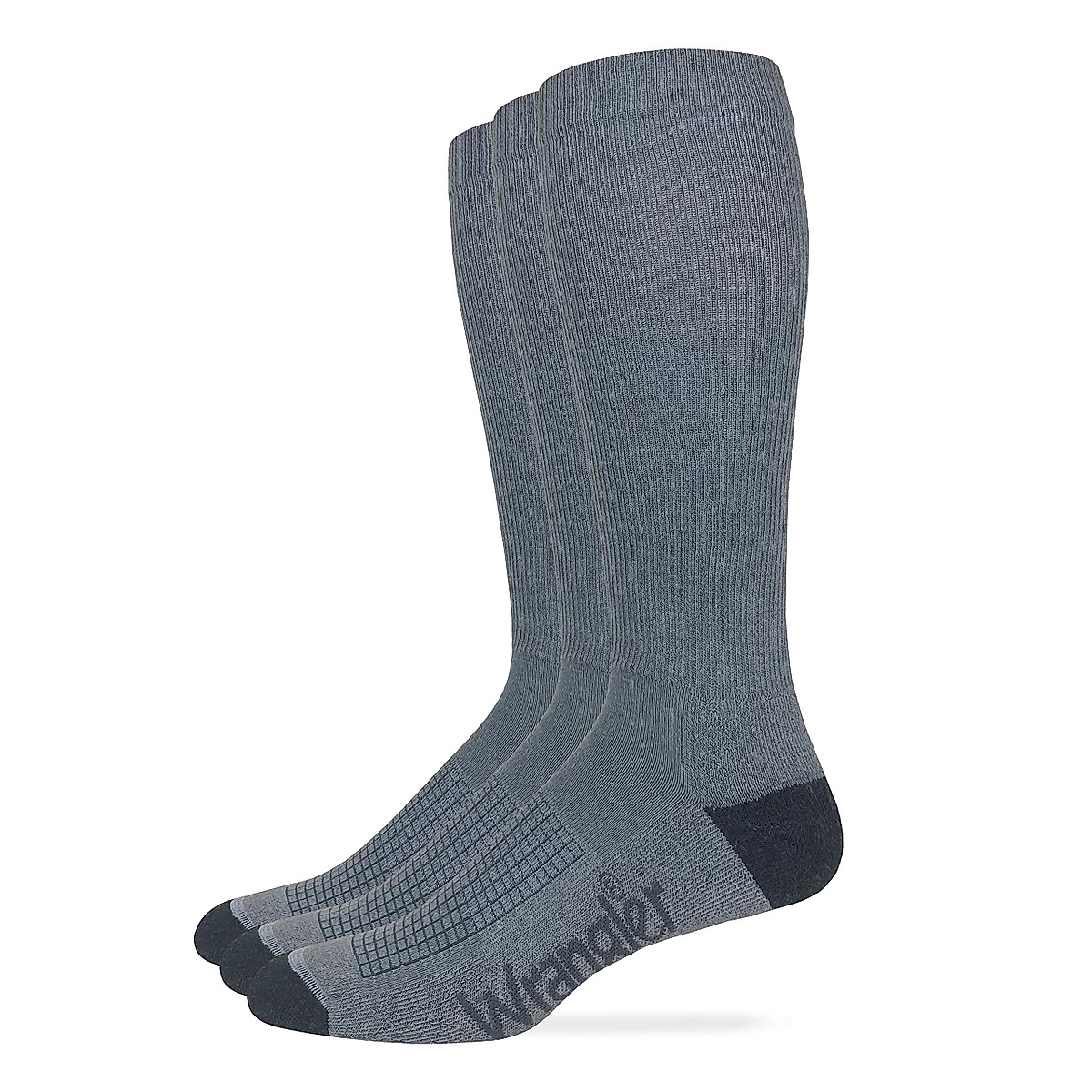 Wrangler Mens Ultra Dri Sorbtek Seamless Toe Tall Boot Socks 3 Pair Pack (Large, Grey)