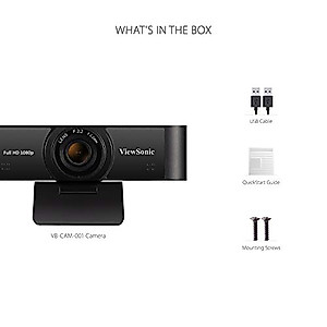 ViewSonic VB-CAM-001 Full HD 1080p USB Web Camera w/Dual Stereo Microphone with Auto Noise Reduction,110 Degree Ultra-Wide Lens for Zoom/Teams/Skype Conferencing and Video Calls on PC and Mac