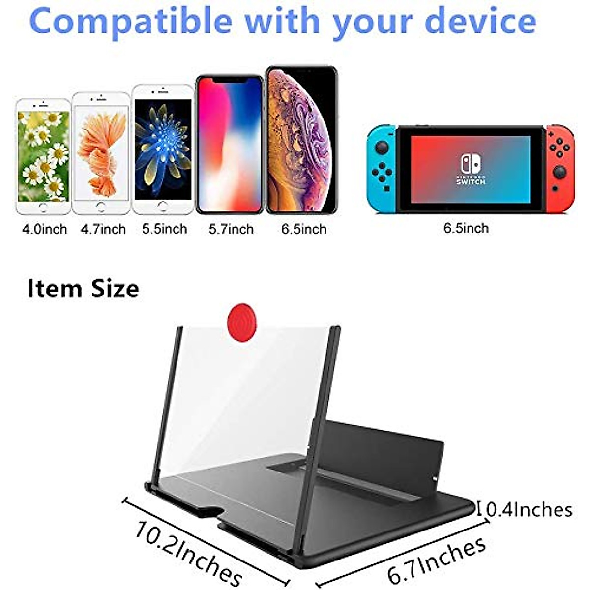 mozeeda Screen Expanders & Screen Magnifier Amplifier,3D HD New Phone Holder 12" Screen Amplifier,Movies,Videos,Games Movie Video Phone Foldable Stand Screen Phone Projector for All Smartphones