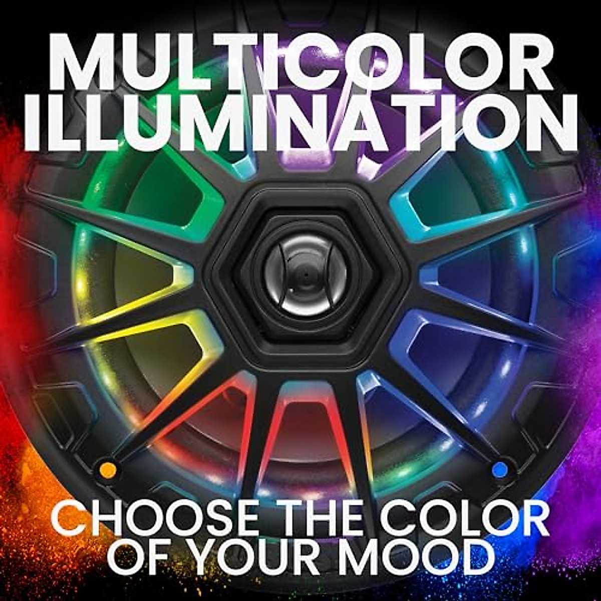 BOSS Audio Systems MRGB65B 6.5 Inch Marine Boat Stereo Speakers - 200 Watts (per pair), Coaxial, 2 Way, Full Range, 4 Ohms, Multi-Color Illumination, Weatherproof, Sold in Pairs