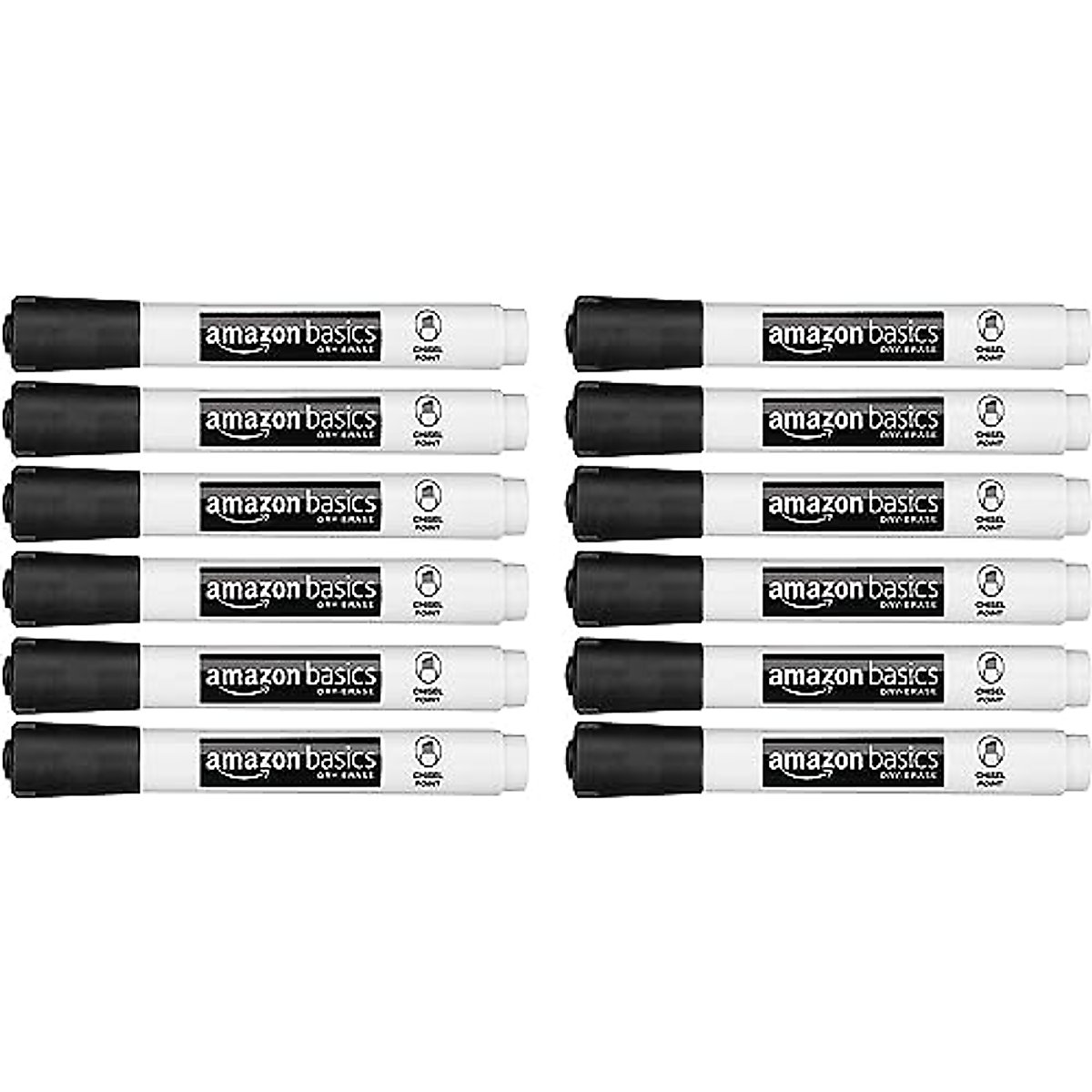 Amazon Basics 12-Pack Low-Odor Chisel Tip Dry Erase Whiteboard Markers, Black