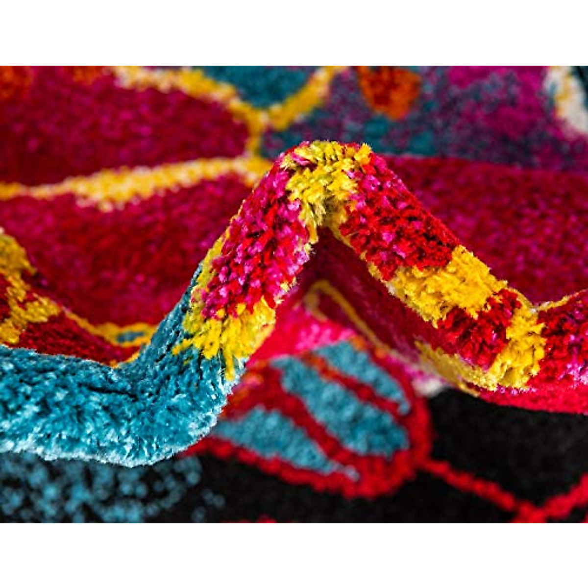 Unique Loom Lyon Collection Colorful Modern Floral Garden Area Rug, 2 x 6 ft, Black/Yellow