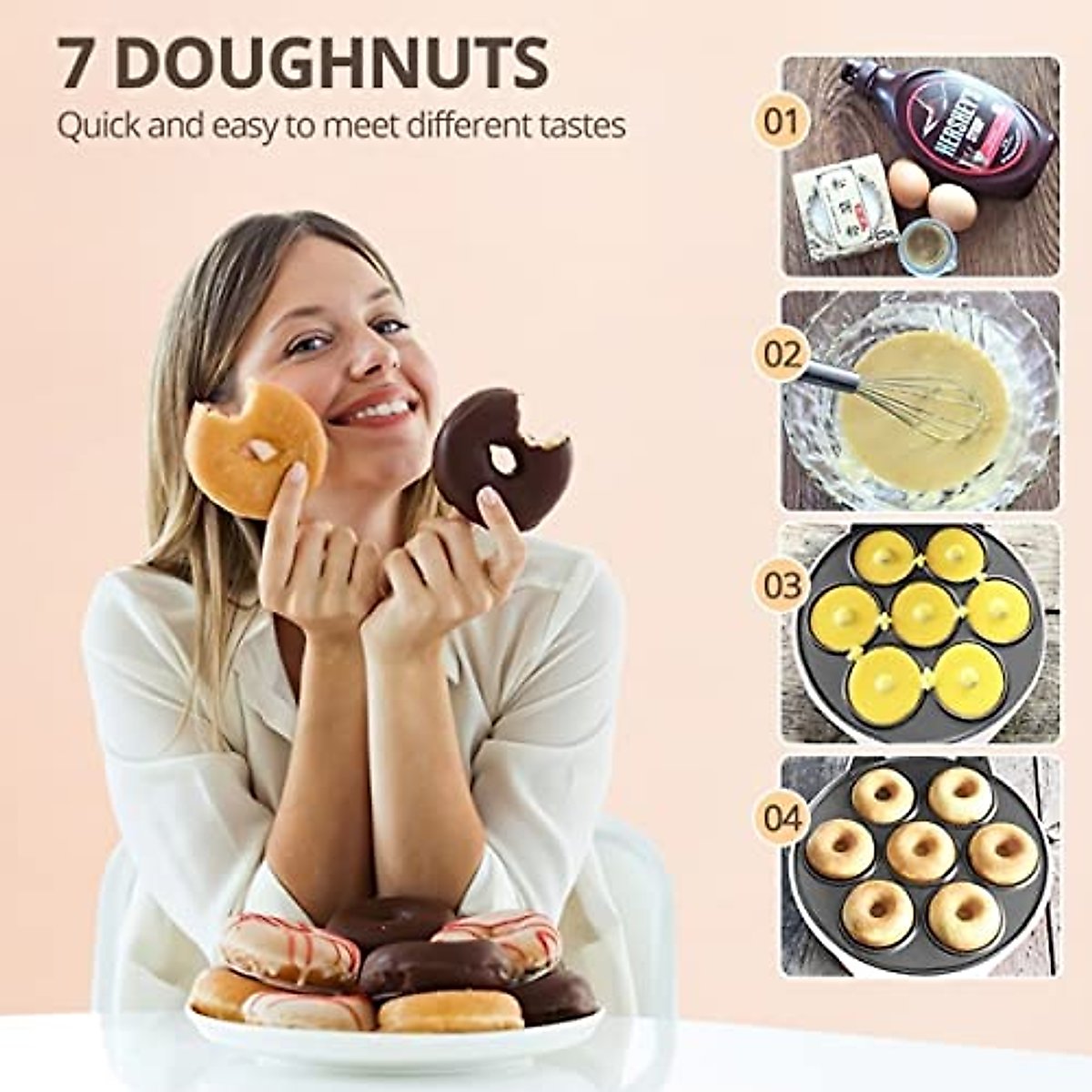 Mini Donut Maker Machine, Electric Non-Stick Donut Maker Machine for Makes 7 Doughnuts, Kid-Friendly Breakfast, Snacks, Donut Print Desserts & More for Home and Travel Use