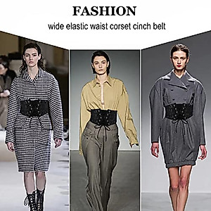 Glamorstar Corset Belt for Women Lace up Leather Belt Wide Waist Belt Elastic Tied Waspie Belt for Dresses Lace Black 27.5IN/70CM