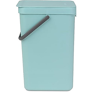 Brabantia Sort & Go Kitchen Recycling Can (4.2 Gal / Mint) Stackable Waste Organiser with Handle & Removable Lid, Wall/Cupboard Mounting