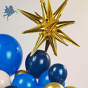 FROUFING Navy Blue Gold Balloon Garland Arch Kit 130PcS Royal Blue Gold Sand White Balloons with Starburst Balloons for birthday baby shower graduation 2024 New Year eve anniversary Decorations