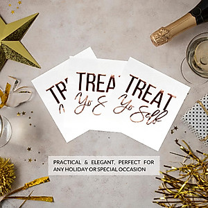 Andaz Press Rose Gold Foil Lunch Napkins, Treat Yo Self, 6.5-inch, 50-Pack, Bridal Shower Napkins For Wedding Engagement Party Bachelorette Party Napkins Bride Napkins Funny Bar Napkins Mimosa Napkins