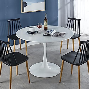 ANDORON Round Dining Table, 42 Inches Kitchen Tulip Table for 4-6 People with MDF Top and Metal Base, Modern Circle End Table Leisure Coffee Side Table (White, 42")