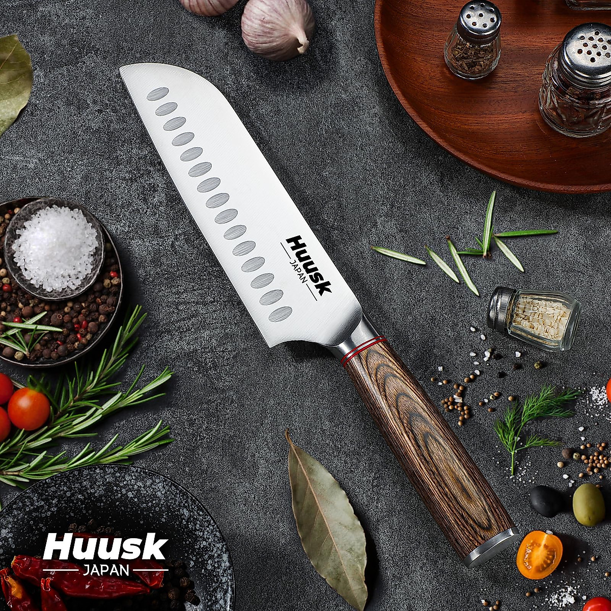 Huusk knives from japan,7 Inch Santoku Knife with Ultra Sharp Blade,Japanese High Carbon Chef Knife with Professional Ergonomic Handle for Home Kitchen, Father's Day Christmas Gift Men Women