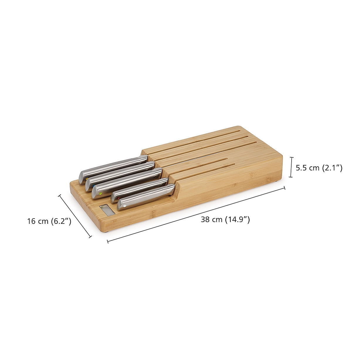 Joseph Joseph Elevate Kitchen Knives 5-piece Japanesse Stainless Steel knife set, in drawer Bamboo Block organizer tray