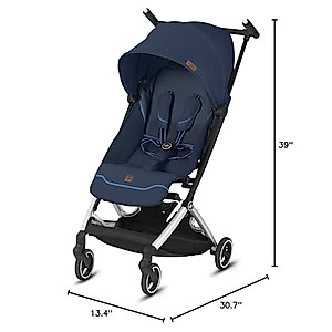 gb Pockit+ All City, Ultra Compact Lightweight Travel Stroller with Front Wheel Suspension, Full Canopy, and Reclining Seat in Night Blue