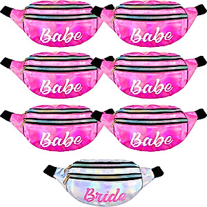 7 Pcs Bride Fanny Pack Bachelorette Bridesmaid Pack Holographic Belt Laser Waist Bag with Adjustable Belt for Women Wedding Bridal Shower Party Favors