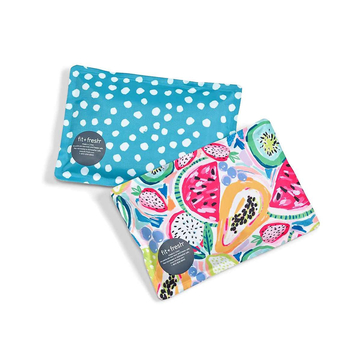 Cool Coolers by Fit & Fresh 2 Pack Soft Ice, Flexible Stretch Nylon Reusable Ice Packs for Lunch Boxes & Coolers, Fruit & Dot