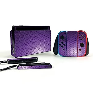 MightySkins Skin Compatible with Nintendo Switch OLED - Purple Diamond Plate | Protective, Durable, and Unique Vinyl Decal wrap Cover | Easy to Apply | Made in The USA