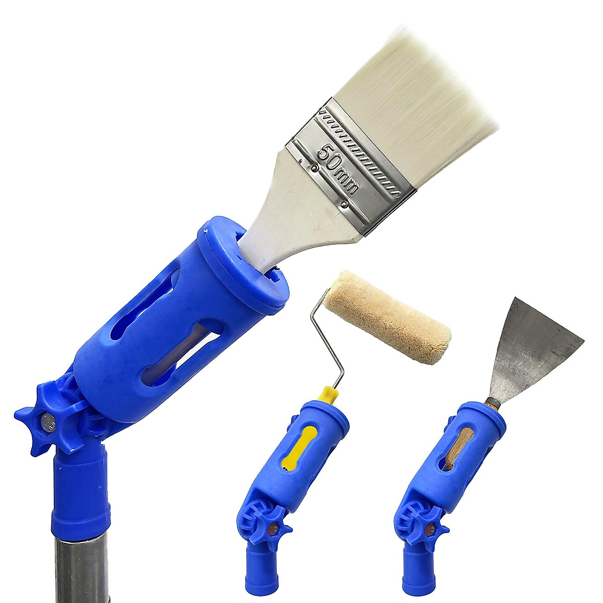 Multi-Angle Paint Brush Extender, Extension Pole Attachments for Paint Brushes and Rollers, with Rotating Head, Great for High Ceilings, Corners, Edges