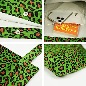 ZAIIVE Leopard Pattern Corduroy Tote Bag, Retro Green Leopard Print Crossbody Corduroy Shoudler Bag For Women Travel Shopping With Magnetic Snap