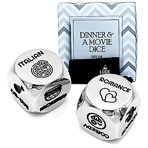 Luck Lab Date Decider Dice - Date Night Dice with Velvet Storage Bag (Dinner & A Movie Decider Dice)