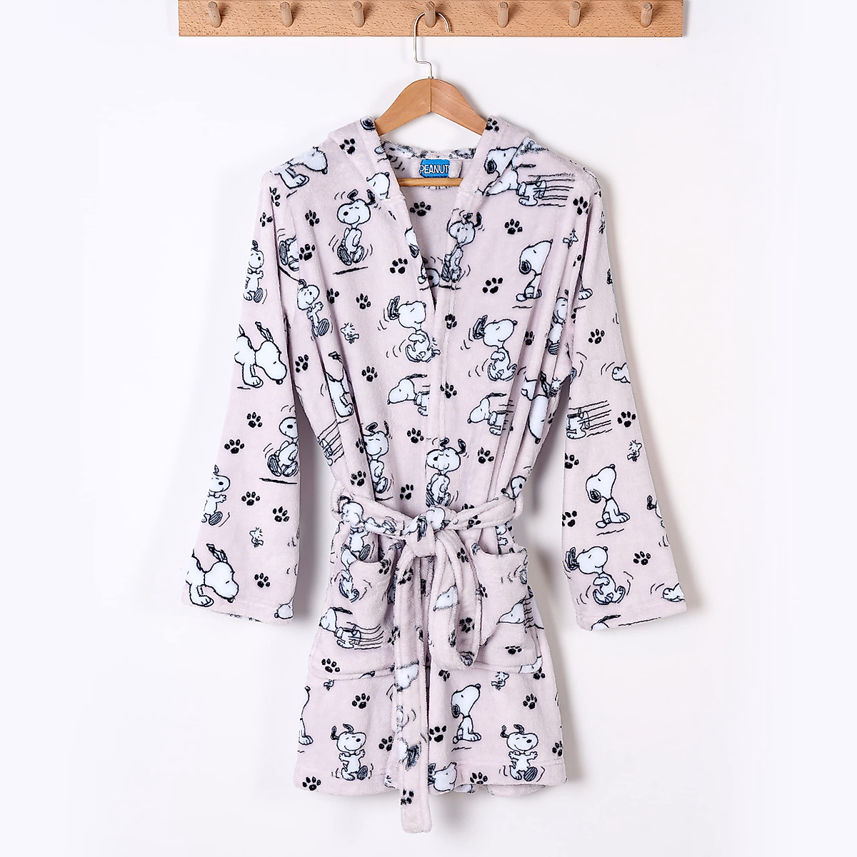 Berkshire Blanket Peanuts® Snoopy VelvetLoft® Soft Lightweight Women Robes, Short Hooded Robe with Pockets, Gifts for Women(Peanuts Poses and Paws Lavender, Large)