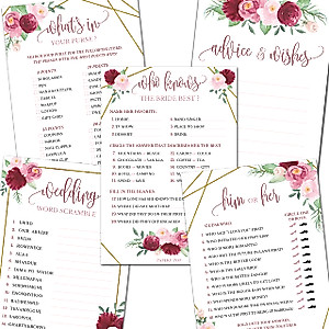 Papery Pop Bridal Shower Games - 5 Activities for 50 Guests - Double Sided Games - Rose Gold