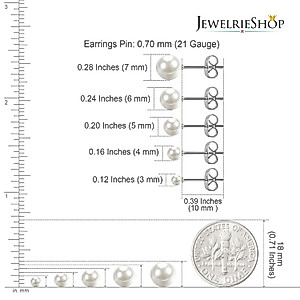 JewelrieShop Faux Pearl Earrings Hypoallergenic Stainless Steel Imitation Stud Pearl Earrings for Women - 5 Pairs (White)