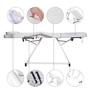 Paddie Professional Tattoo Bed Chair Adjustable Folding with Storage Pocket and Towel Hook for Client/Esthetician, Spa/Facial Care/Lash Extension/Massage/Wax, White
