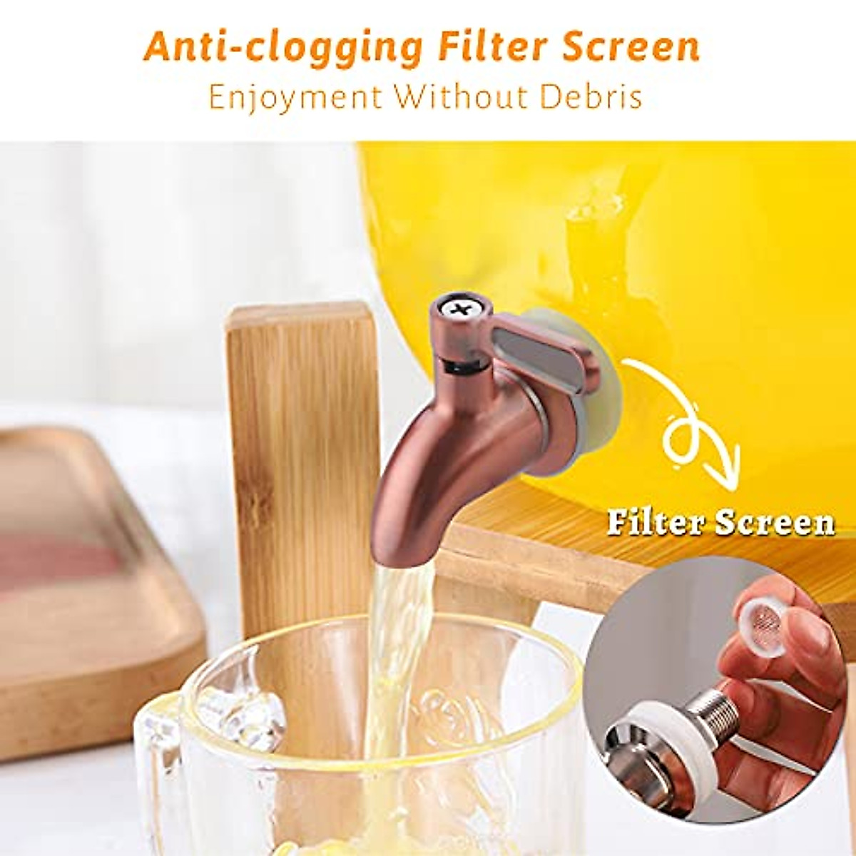 AZOS 2 Pack Beverage Dispenser Replacement Spigot with Anti-clogging Net, Stainless Steel Spigot for Drink Dispenser, Water Dispenser Faucet Rose Gold