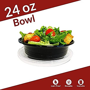 Reli. Meal Prep Container Bowls, 24 oz. | 50 Pack | Round Meal Prep Containers with Lids | Reusable 24 oz Bowls/Food Containers | Microwavable Bowls with Lids, Black Food Storage Containers | Black