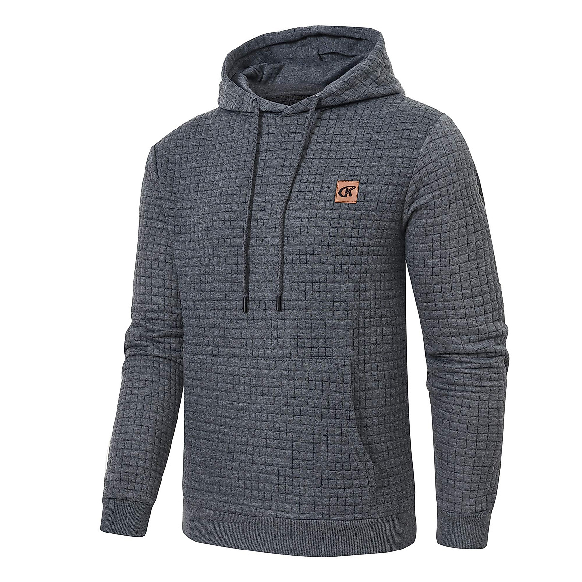 Yundobop Men's Pullover Hoodies Plaid Jacquard Long Sleeve Drawstring Hipster Casual Hooded Sweatshirts with Kanga Pockets Grey L