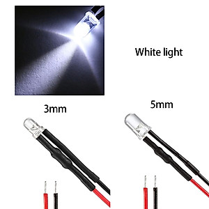 MTQY 20pcs 3mm Pre Wired LED, White DC3-5V Clear Lens, Light Emitting Diodes